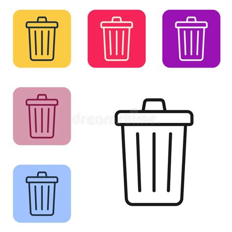 Black Line Trash Can Icon Isolated On White Background Garbage Bin