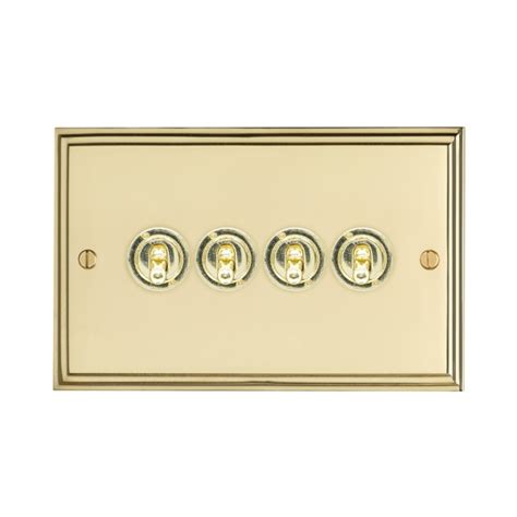 Eurolite Stepped Edge Polished Brass 4 Gang 10 Amp 2 Way Toggle Switch