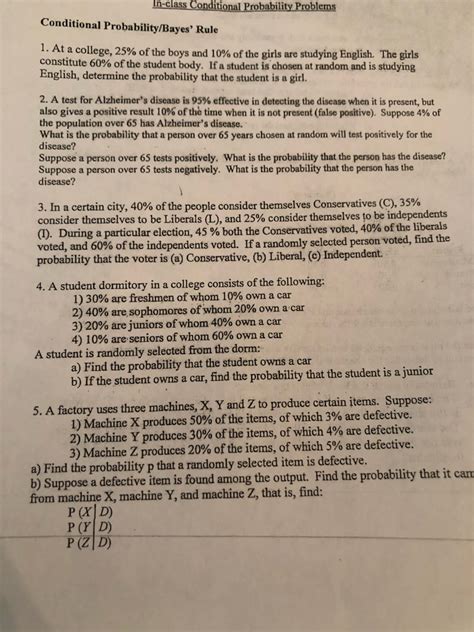 Solved In Class Conditional Probability Problems Conditional Chegg