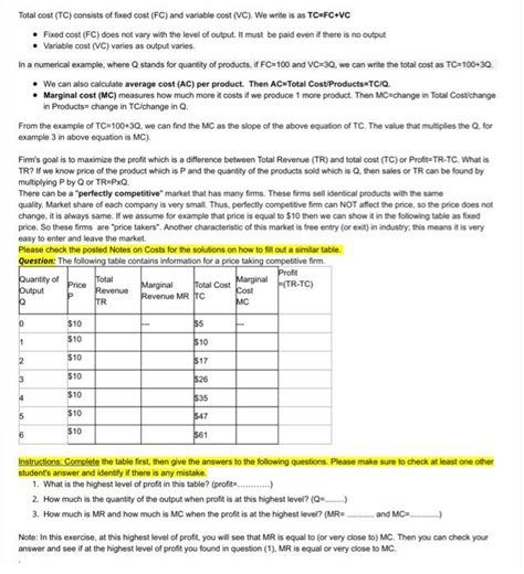 Solved Total Cost TC Consists Of Fixed Cost FC And Chegg