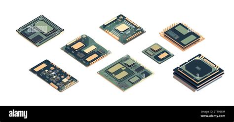 Cpu Set Flat Cartoon Isolated On White Background Vector Isometric