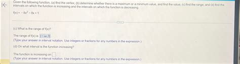 Solved Given The Following Function A ﻿find The Vertex