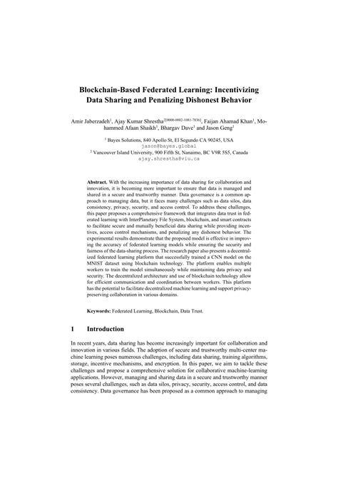 PDF Blockchain Based Federated Learning Incentivizing Data Sharing And Penalizing Dishonest