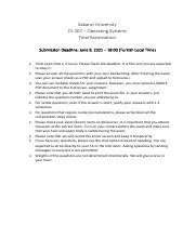 CS SP FinalSolutions Pdf Sabanci University CS Operating Systems Final Examination