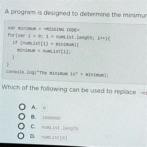 Solved Please Help A Program Is Designed To Determine The Minimum