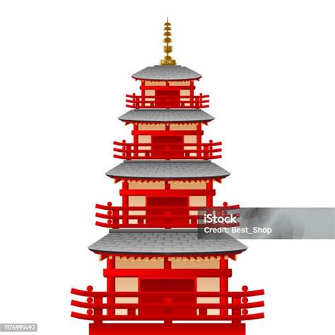 일본의 사원 타워 벡터 일러스트레이션 일본의 유명한 장소와 랜드마크 여행 컨셉 사원에 대한 스톡 벡터 아트 및 기타 이미지