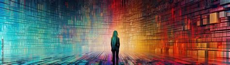 Digitally Render Rear View Duality In Glitch Art Style Distorting And