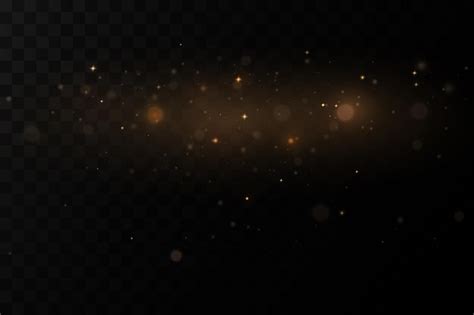 크리스마스 조명 효과입니다 반짝이는 마법의 먼지 입자 먼지 불꽃과 황금빛 별이 빛납니다 프리미엄 벡터