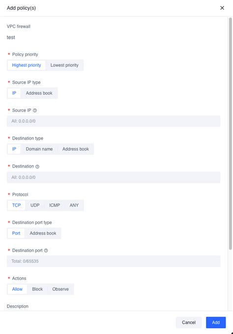 Configuring Policies For Vpc Firewall Cloud Firewall Byteplus