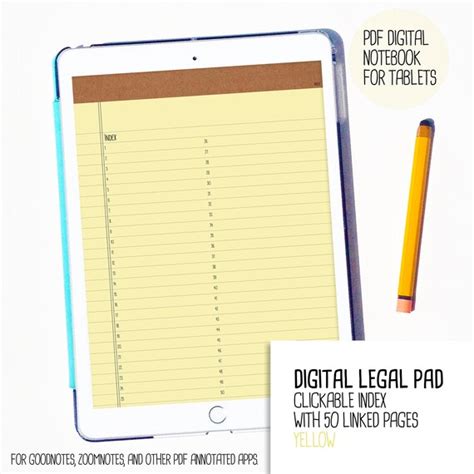 Digital Yellow Legal Notepad For Tablet Planners Tabbed Etsy