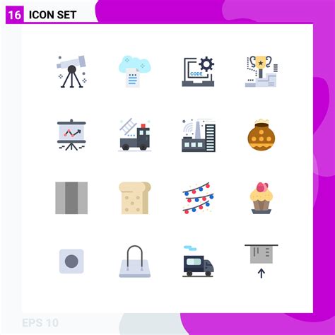 Pictogram Set Of 16 Simple Flat Colors Of Winner Award Online Docs Programming Develop Editable