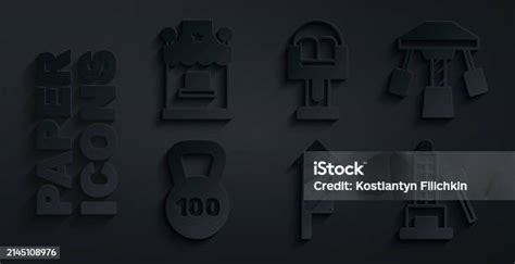 불꽃놀이 로켓 어트랙션 회전목마 무게 망치가 있는 스트라이커 어트랙션 티켓 박스 오피스 아이콘을 설정합니다 벡터 3차원 형태에