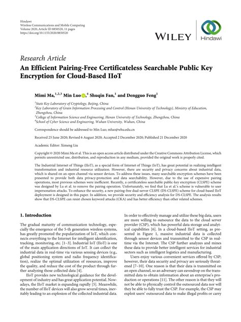 Pdf An Efficient Pairing Free Certificateless Searchable Public Key
