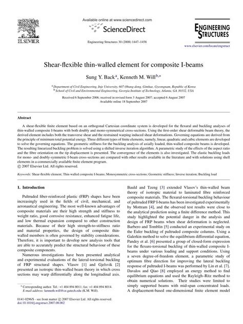 Pdf Shear Flexible Thin Walled Element For Composite I Beams