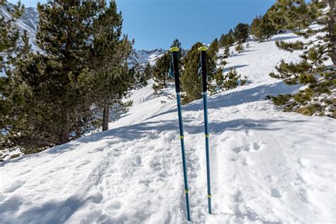 안도라 피레네 산맥에서 겨울에 놀라운 화창한 날 겨울 흔적 스노슈 잉 란 솔 카 닐 료 안도라 안도라에서 피레네 산맥에서 겨울에 놀라운 화창한 날 0명에 대한 스톡 사진 및