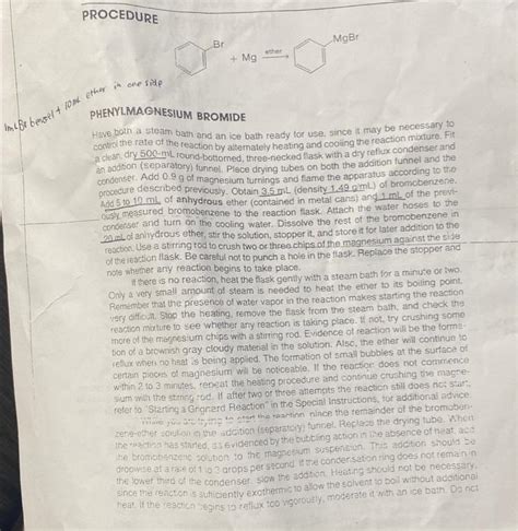 Solved Procedure Br Mgbr Ether Mg Phenyl Magnesium Bromide