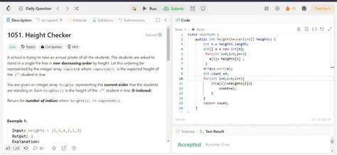 Leetcode Solved Problem 1051 Height Checker Manoj Balasubramaniyan