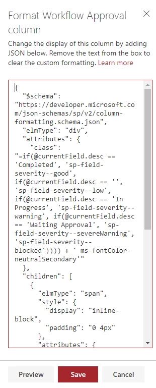 Using Sharepoint Modern View Column Format Feature To Enhance Your Workflow Status Column