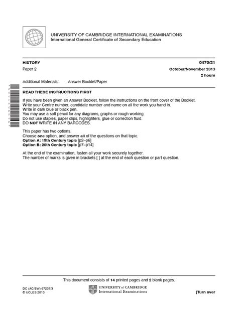 November 2013 V1 Qp Paper 2 Cie History Igcse Pdf John F Kennedy Nikita Khrushchev