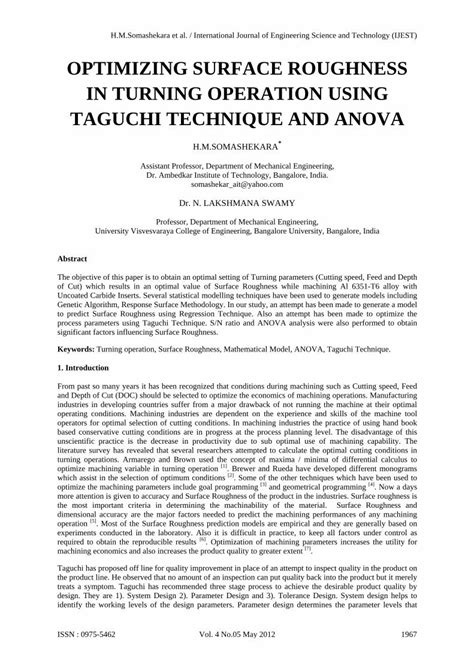 pdf optimizing surface roughness in turning operation using taguchi