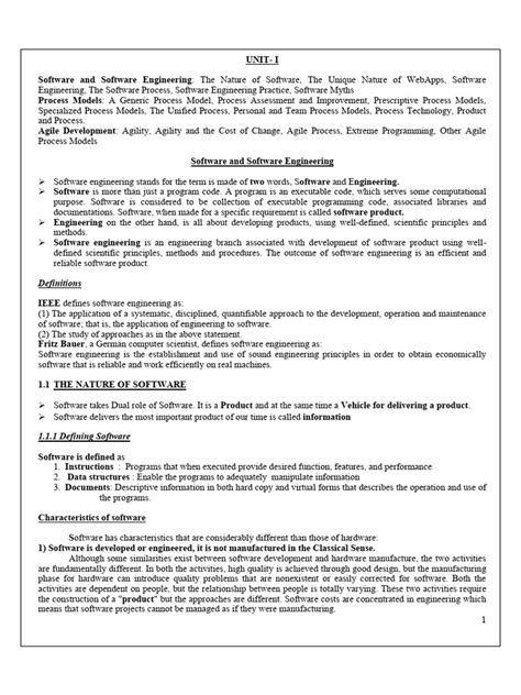 Software Engineering Unit 1 Pdf