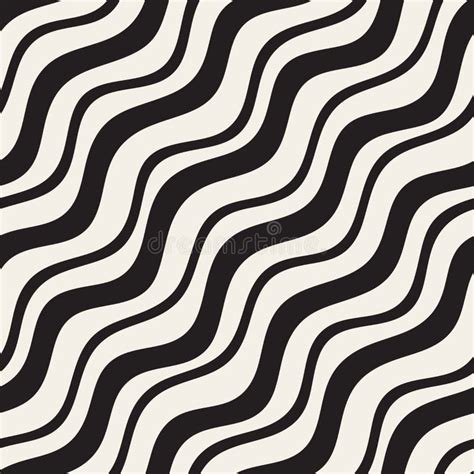 Vector Seamless Black And White Hand Drawn Diagonal Wavy Lines Pattern