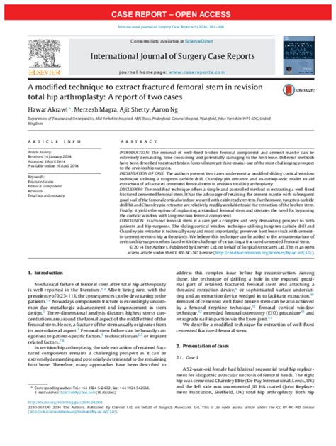 Pdf A Modified Technique To Extract Fractured Femoral Stem In Revision Total Hip Arthroplasty