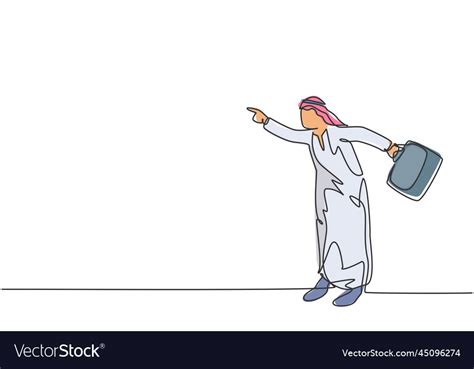 Single Continuous Line Drawing Young Angry Arab Vector Image