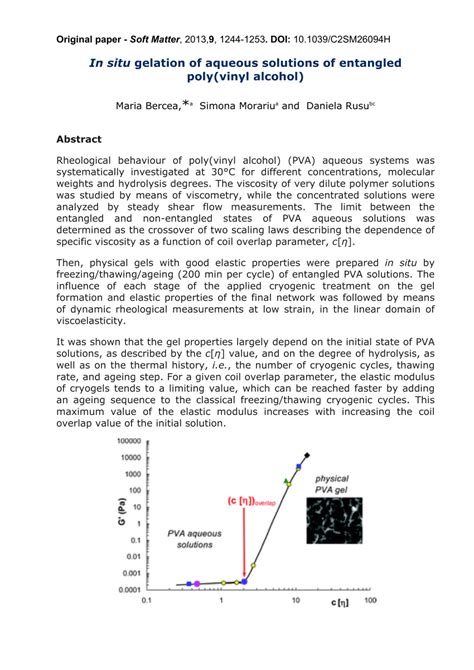 Pdf In Situ Gelation Of Aqueous Solutions Of Entangled Polyvinyl Alcohol