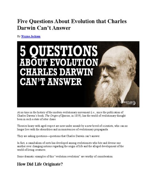 Five Questions About Evolution That Charles Darwin Cant Answer Cc Pdf Evolution Life