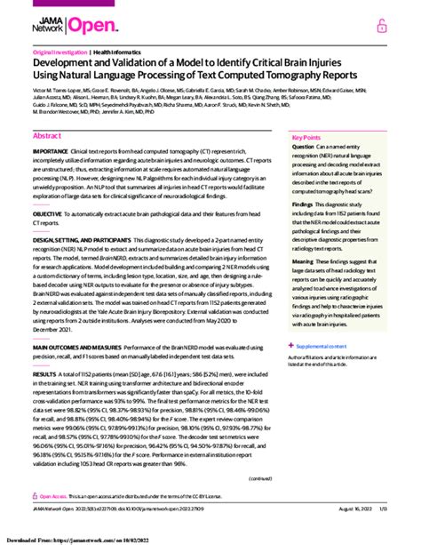 pdf development and validation of a model to identify critical brain