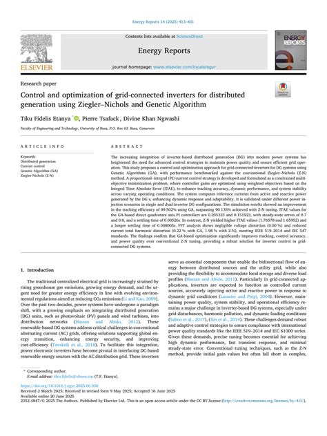 Pdf Control And Optimization Of Grid Connected Inverters For Distributed Generation Using