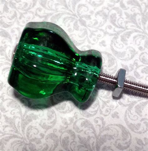 7 Emerald Green Glass Knobs Glass Cabinet Knobs Antique Etsy
