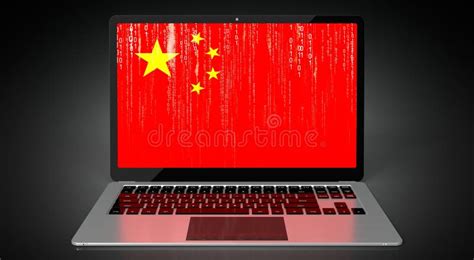 China Country Flag And Binary Code On Laptop Screen Stock