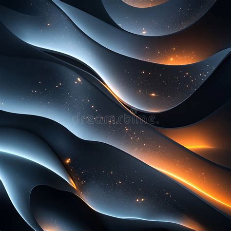 Abstract Futuristic Waves With Glowing Particles In Dark Background Stock Illustration
