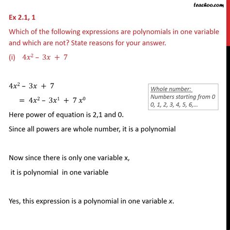 Ex 2 1 1 I Which Expressions Are Polynomials In One Variable And