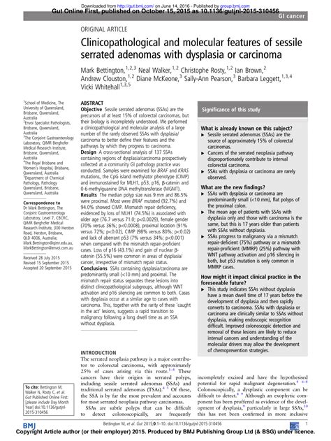 Pdf Clinicopathological And Molecular Features Of Sessile Serrated