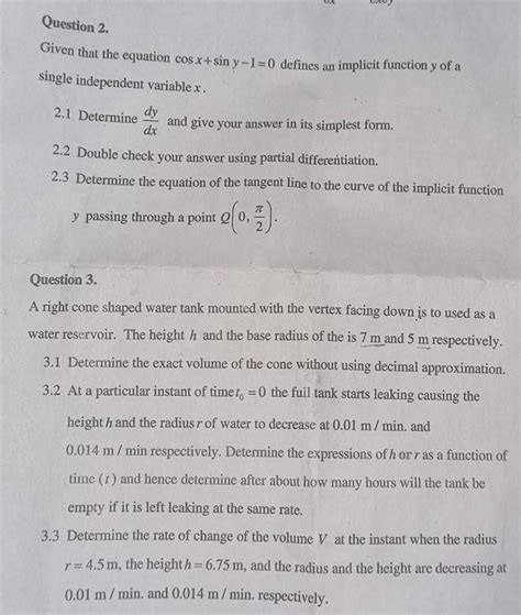 Solved Question 2 Given That The Equation Cosxsiny−10