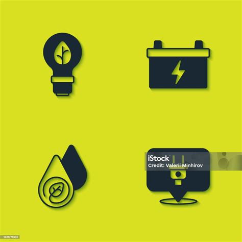잎 전기 플러그 물 에너지 및 자동차 배터리 아이콘으로 전구를 설정합니다 벡터 검은색에 대한 스톡 벡터 아트 및 기타 이미지
