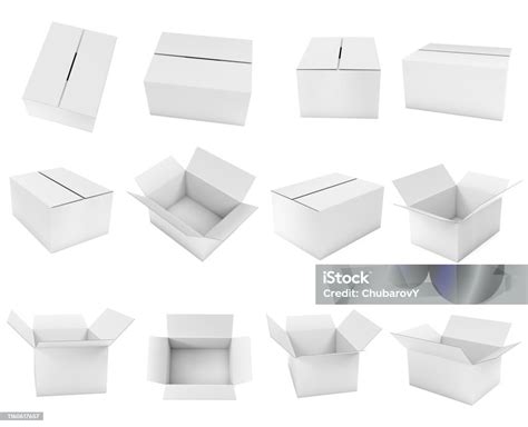 흰색 상자입니다 열린 및 폐쇄 상자의 골판지 판지 세트 3d 렌더링 일러스트레이션 격리 흰색에 대한 스톡 사진 및 기타 이미지 흰색 상자 카드보드 Istock