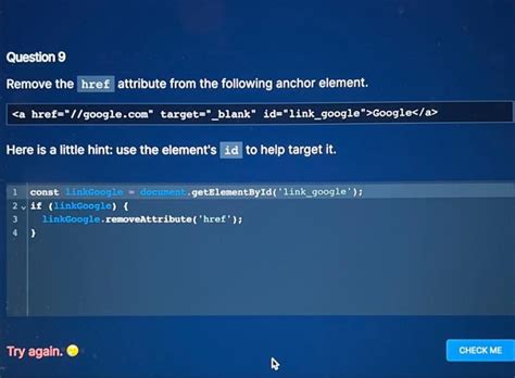 solved question 9 remove the href attribute from the