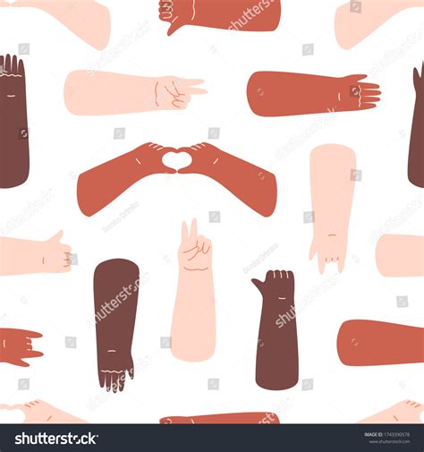 Different Skin Color Hands Gestures Seamless Stock Vector Royalty Free 1743390578 Shutterstock