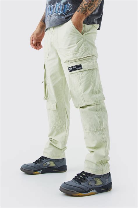 Trousers Straight Leg Multi Zip Ripstop Cargo Trouser With Woven Tab