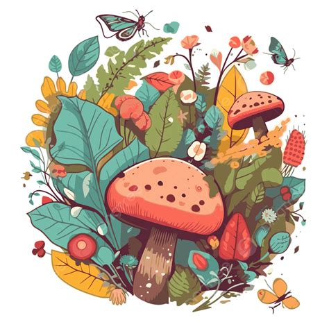 Gambar Clipart Biodiversiti Lukisan Cendawan Dalam Hutan Dengan Kartun