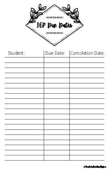 IEP Due Completion Dates Chart By Teach Authentically You TpT