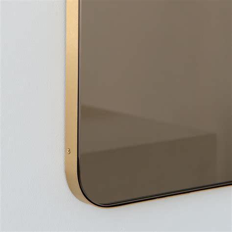 Quadris Bronze Tinted Rectangular Modern Mirror With Brass Frame Xl