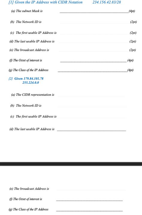 solved 234 156 42 83 28 1 given the ip address with cidr
