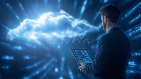 Man Using Tablet With Cloud Computing Concept Stock Illustration Illustration Of Connectivity