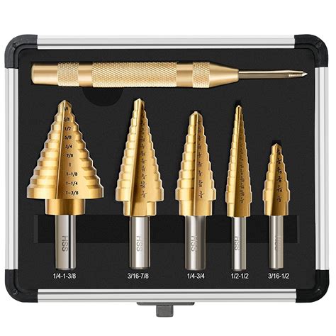 Gmtools 6 Pcs Step Drill Bit Set High Speed Steel Unibit Drill Bits