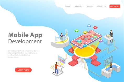 premium vector flat isometric vector landing page template of mobile